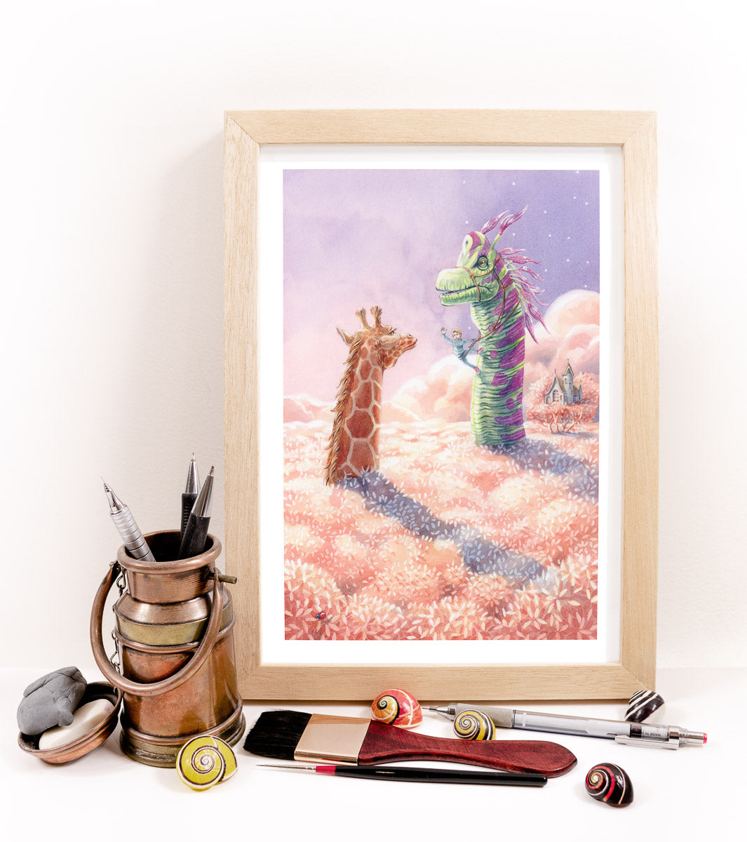 Giraffe & Brachiosaurus Print – Christopher Maxwell Art